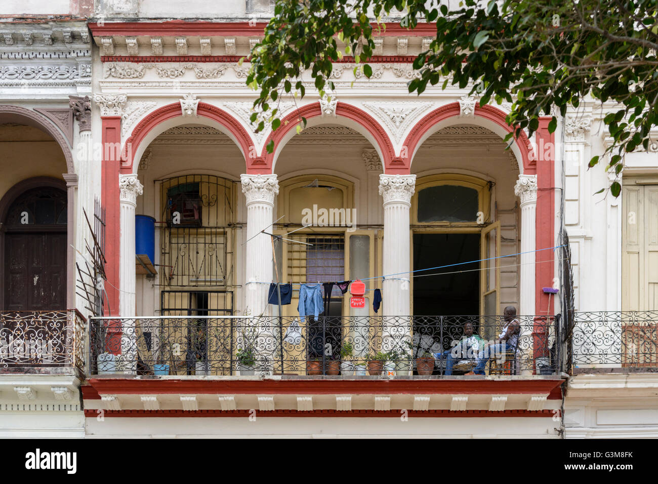 Traditional colonial architecture on a building facade in Havana, Cuba ...