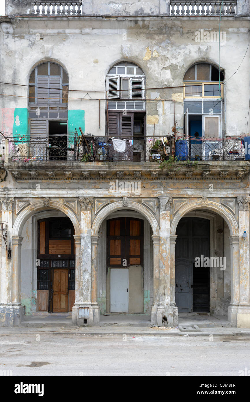Traditional colonial architecture on a building facade in Havana, Cuba ...