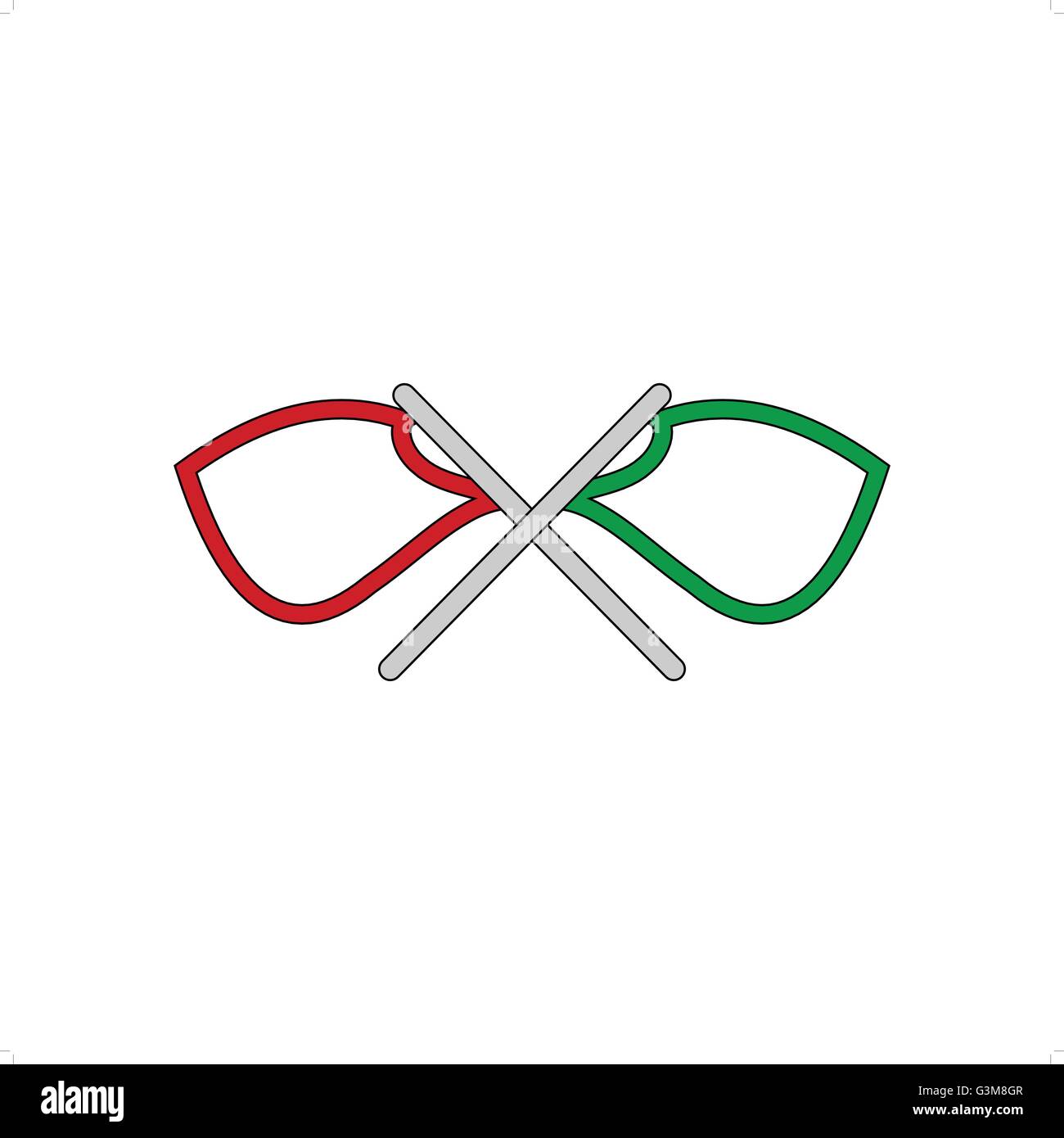 Line drawing red and green flags vector illustration isolated on white ...