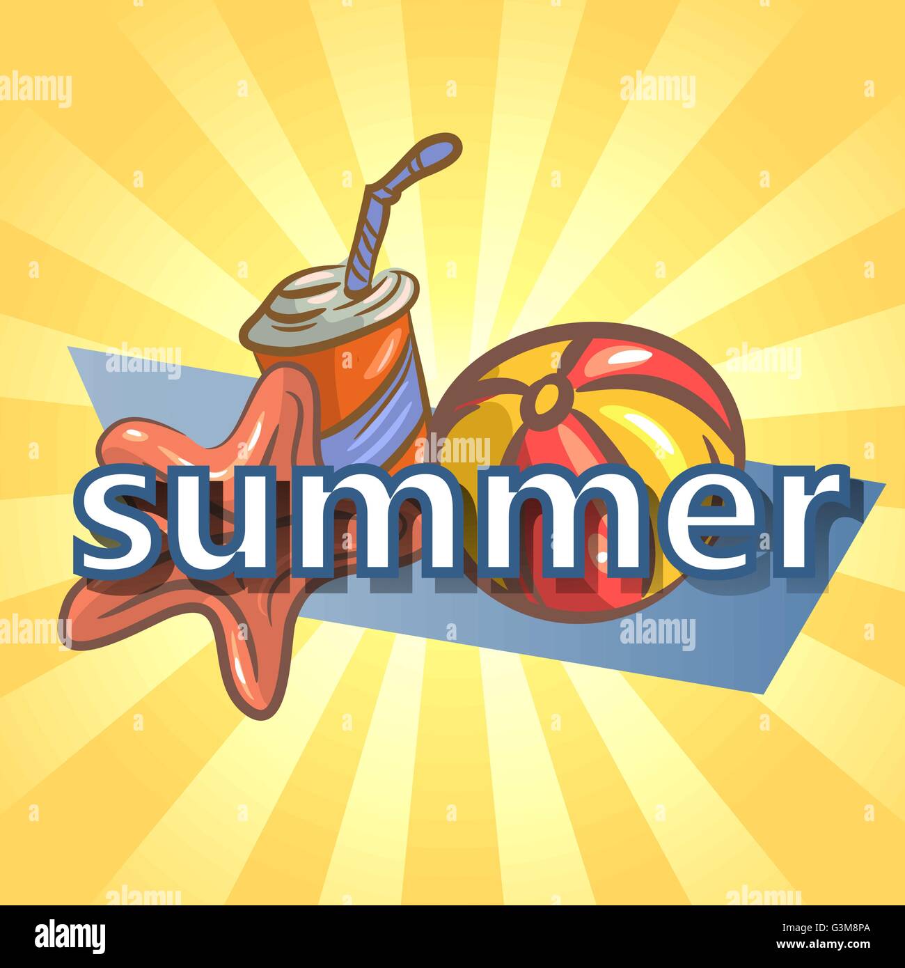 Summer background with ball, starfish and drink Stock Vector Image ...