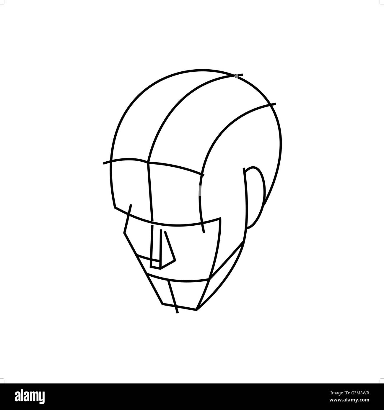 Line drawing wire head vector illustration isolated on white background ...
