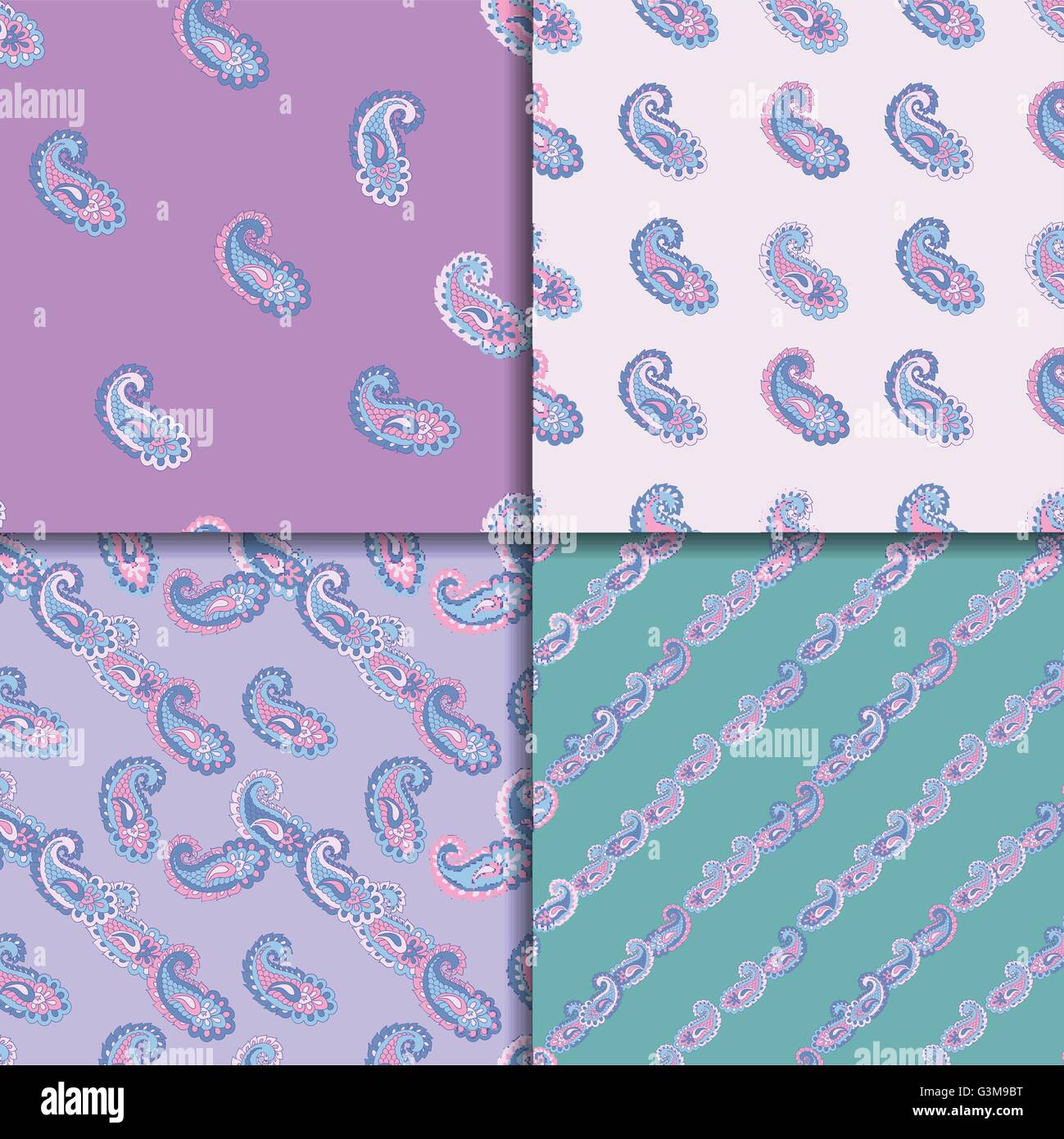 Vector illustration of seamless paisley pattern set Stock Vector Image ...