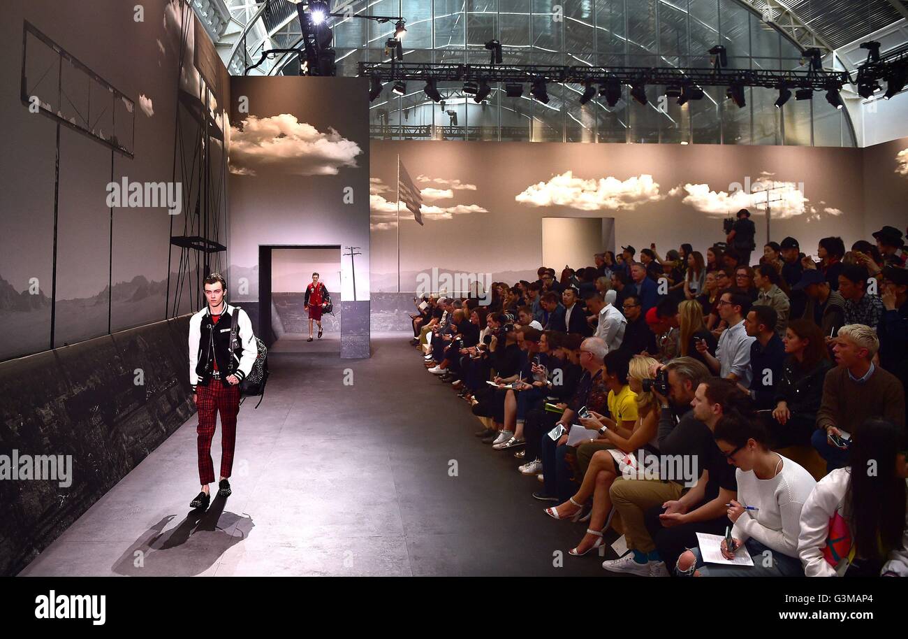 Models on the catwalk during the Coach London Collections Men SS17 show held at Lindley Hall ...