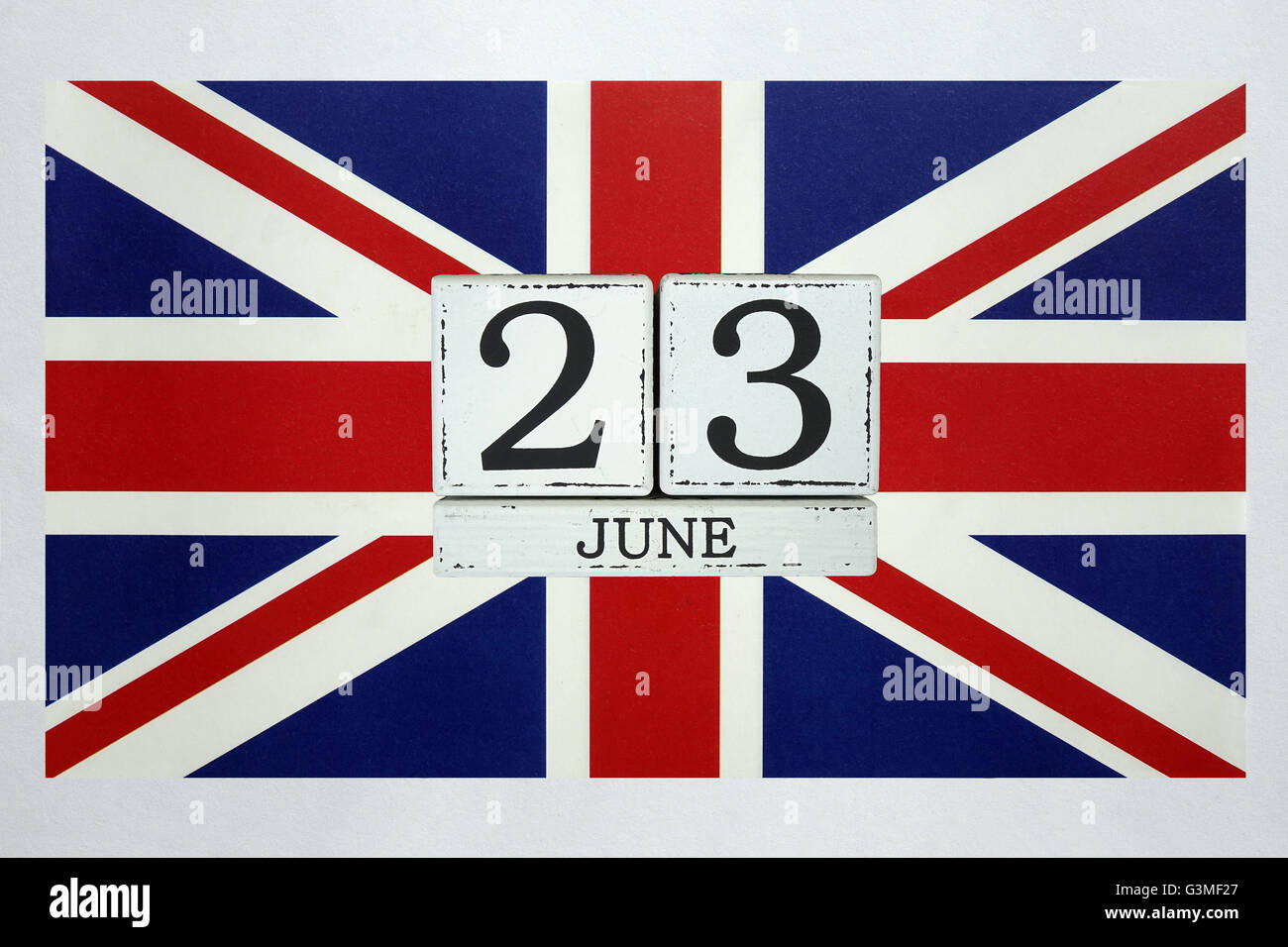 ILLUSTRATION - The date '23 June' is seen on a British flag, 05 June ...