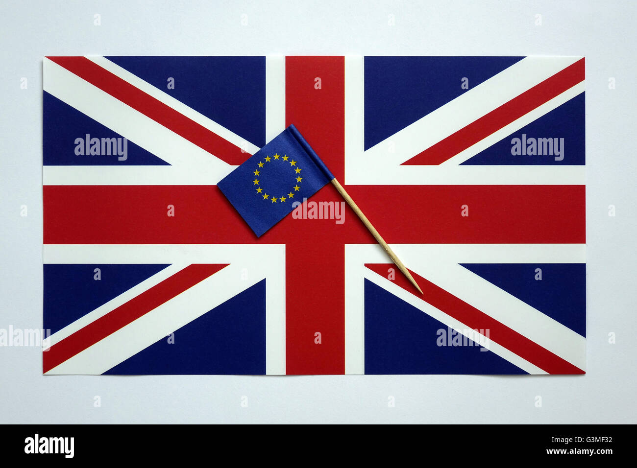 ILLUSTRATION - A small European flag is seen on a British flag, 02 June ...