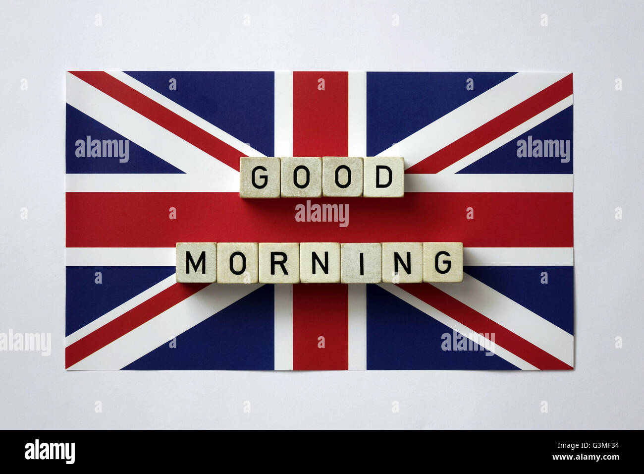 ILLUSTRATION - The words 'Good Morning' are seen on a British flag, 02 ...