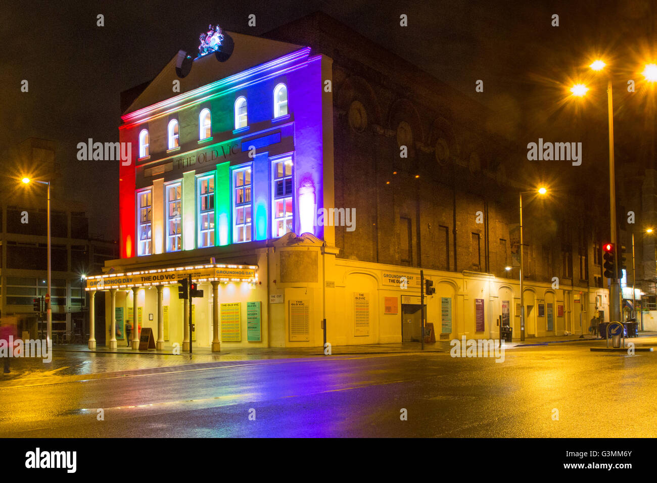 Old Vic Theatre lit in Rainbow Stock Photo - Alamy