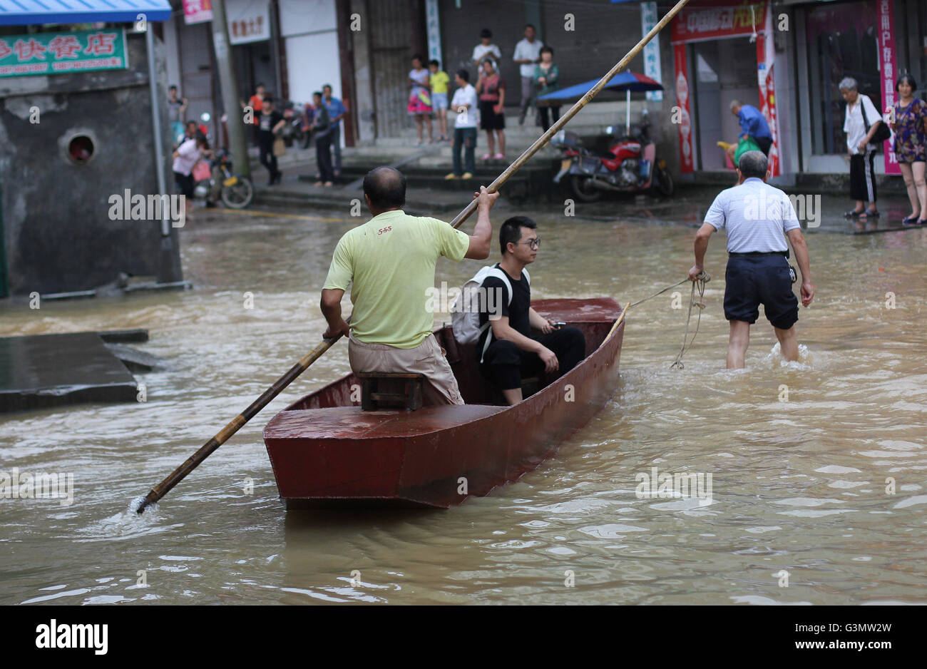 Yongzhou, China's Hunan Province. 14th June, 2016. A boat sails on a ...