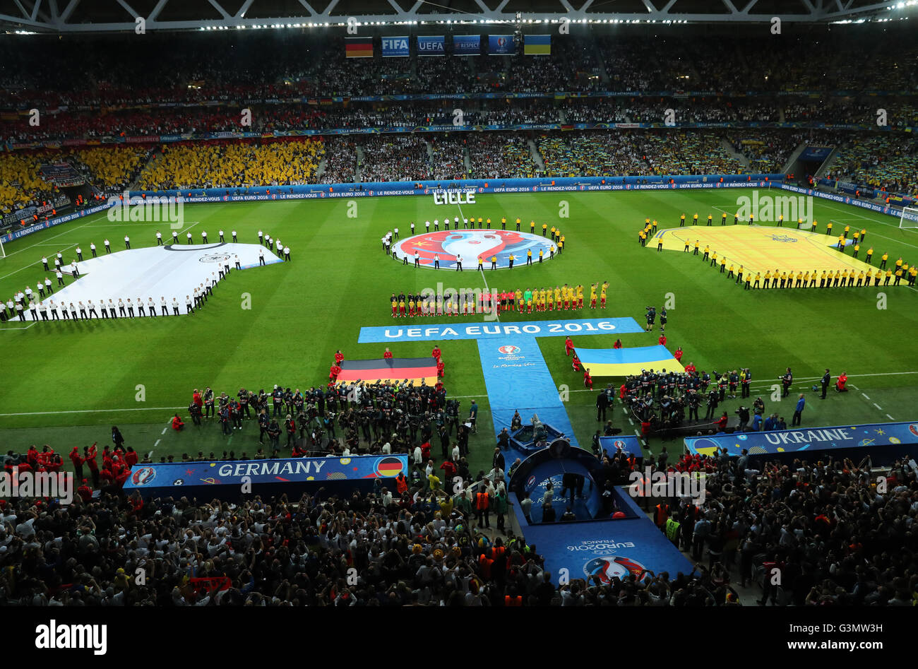 The teams line up prior to the UEFA Euro 2016 Group C soccer match ...