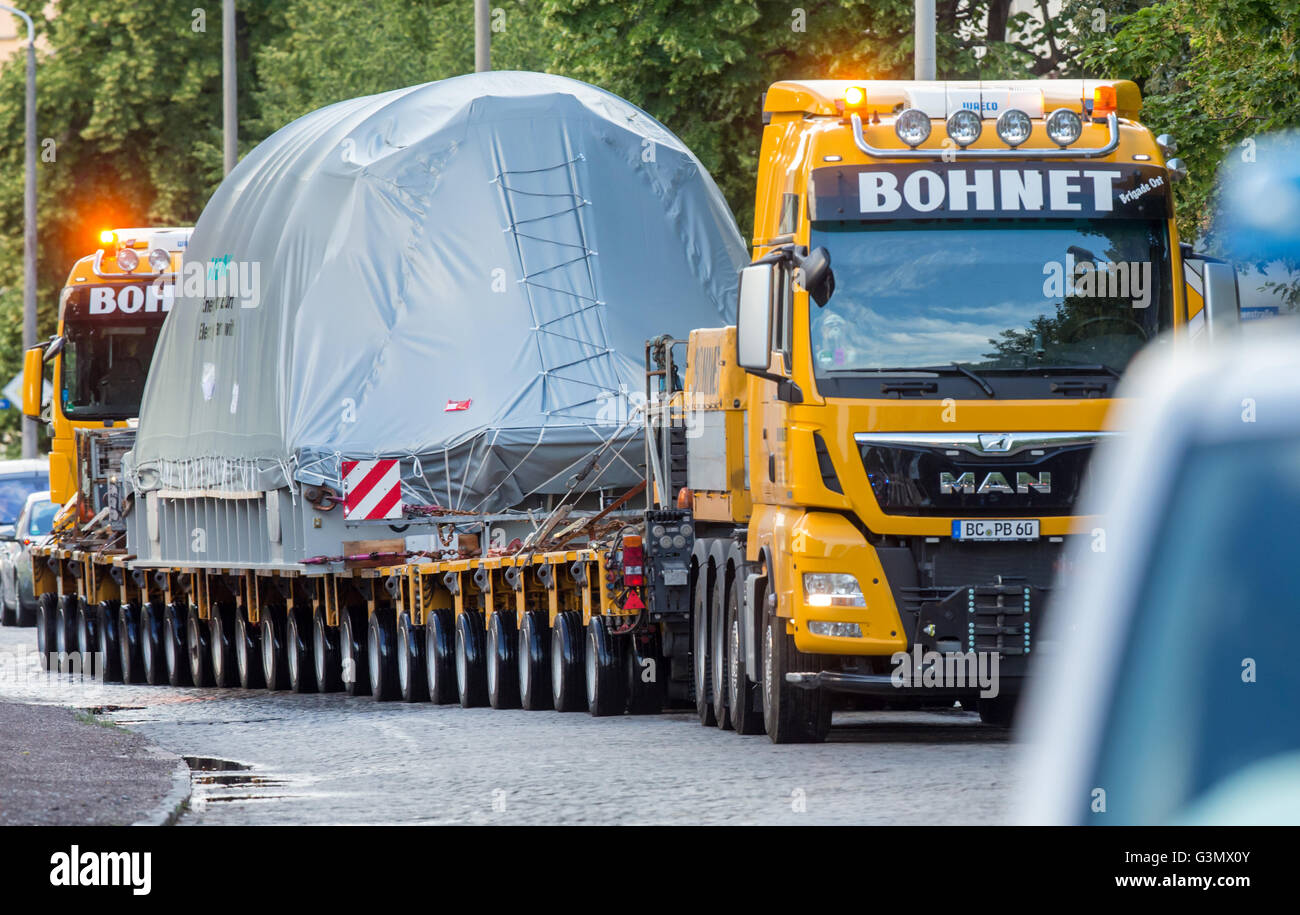 A speacial heavy goods transporter driving through Erfurt, Germany, 13 ...