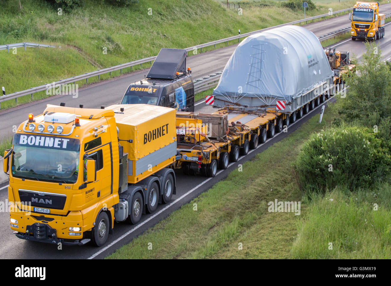 A speacial heavy goods transporter driving through Erfurt, Germany, 13 ...