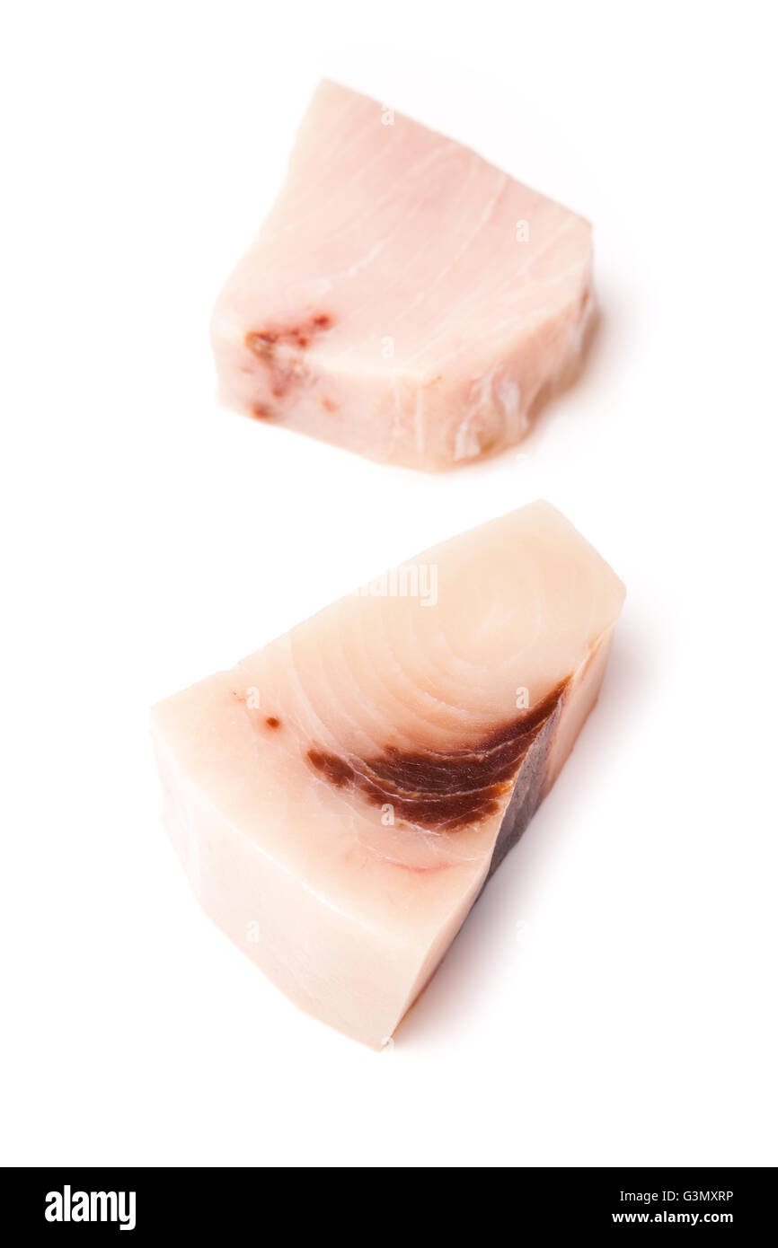 Swordfish ( Xiphais gladius) steak portion uncooked and isolated on a ...