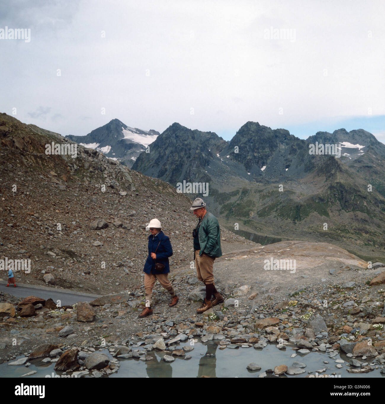Bergwanderer am Kaunertalgletscher, Österreich 1980er Jahre. Mountain ...