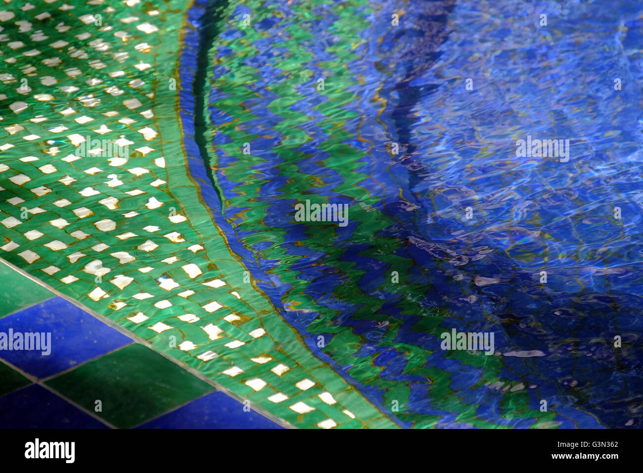 Tiled pool in the Majorelle Gardens in Marrakech / Marrakesh, Morocco ...