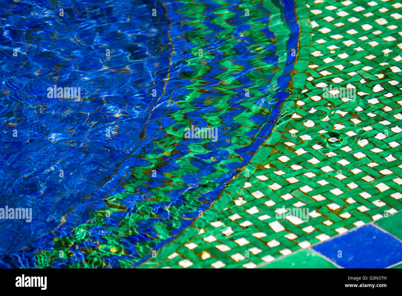 Tiled pool in the Majorelle Gardens in Marrakech / Marrakesh, Morocco ...