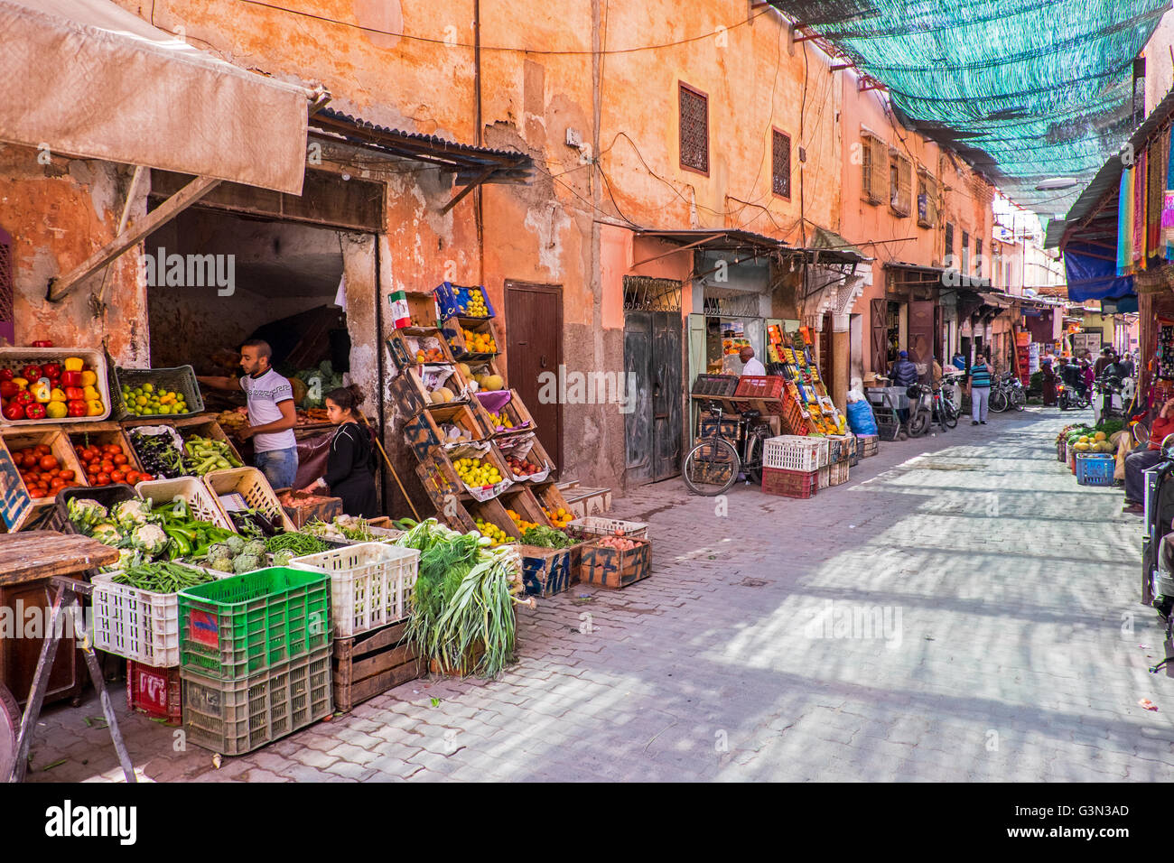 Market in the back streets of Marrakech / Marrakesh, Morocco Stock ...