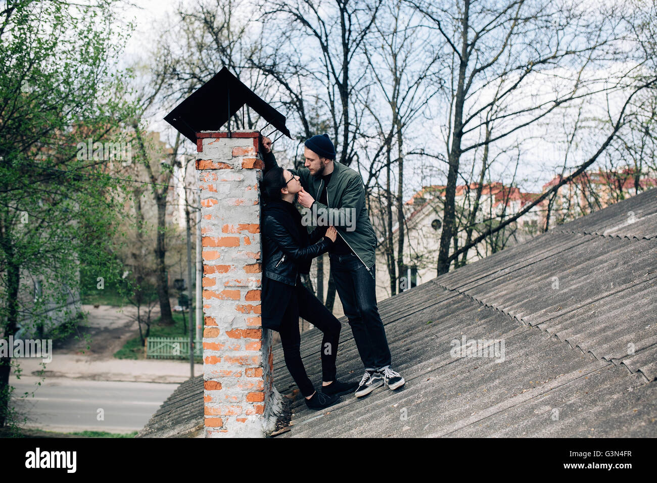 couple on the roof Stock Photo - Alamy