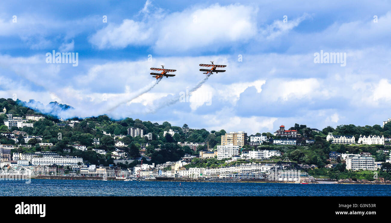 Breitling wing walkers over Torbay Devon for Torbay airshow 2016 Stock ...