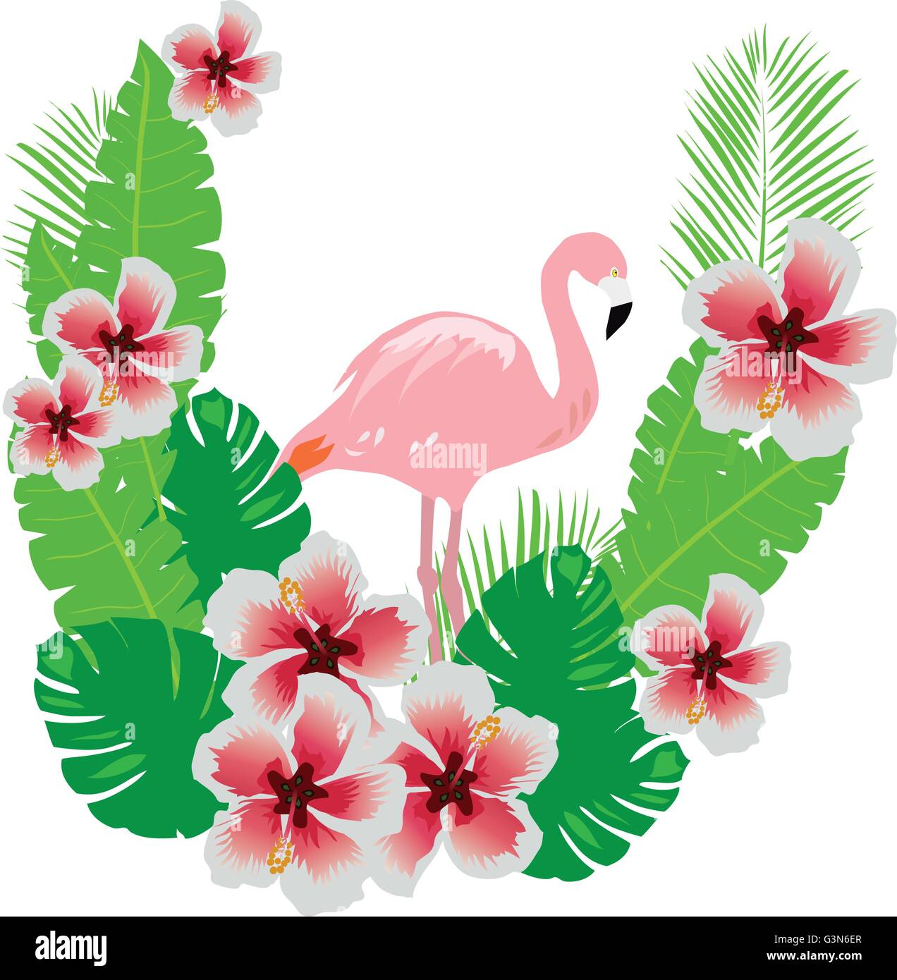 vector illustration of flamingo with tropical flowers Stock Vector ...