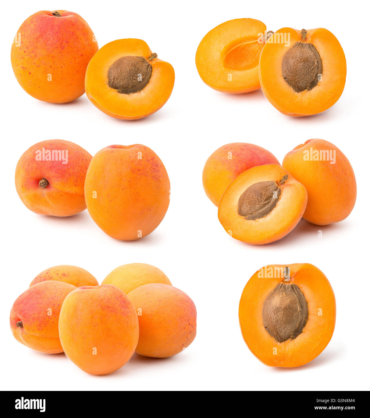 A Set of Sliced Fresh Yellow Apricot Isolated on White Background in ...