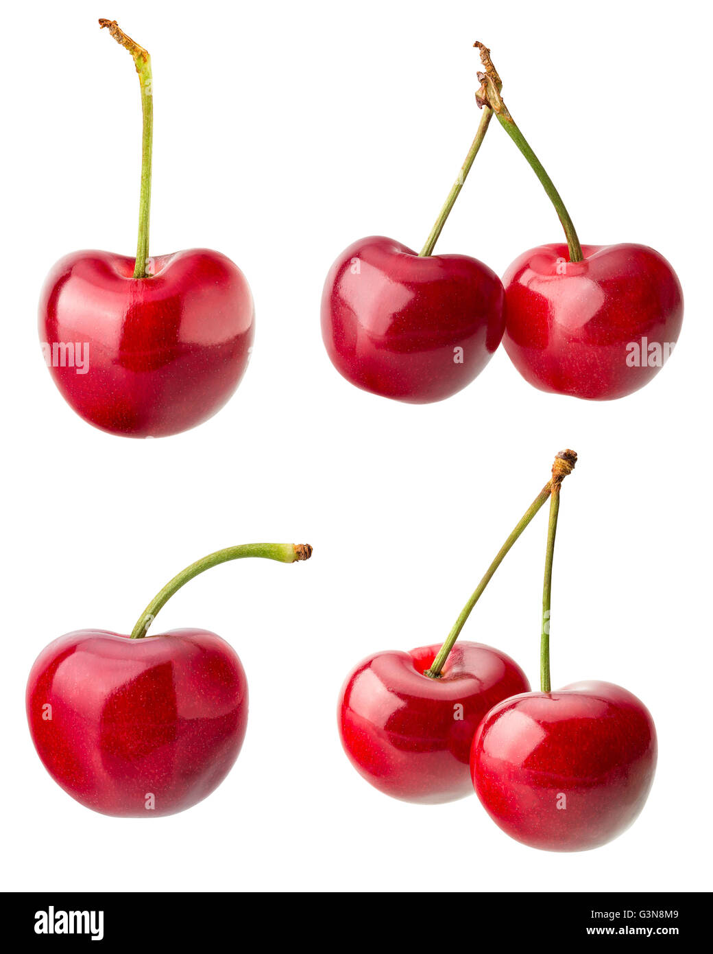 A Collection of Fresh Red Cherry Isolated on White Background in Full ...