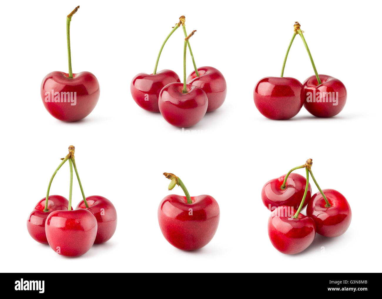 A Collection of Fresh Red Cherry Isolated on White Background in Full ...