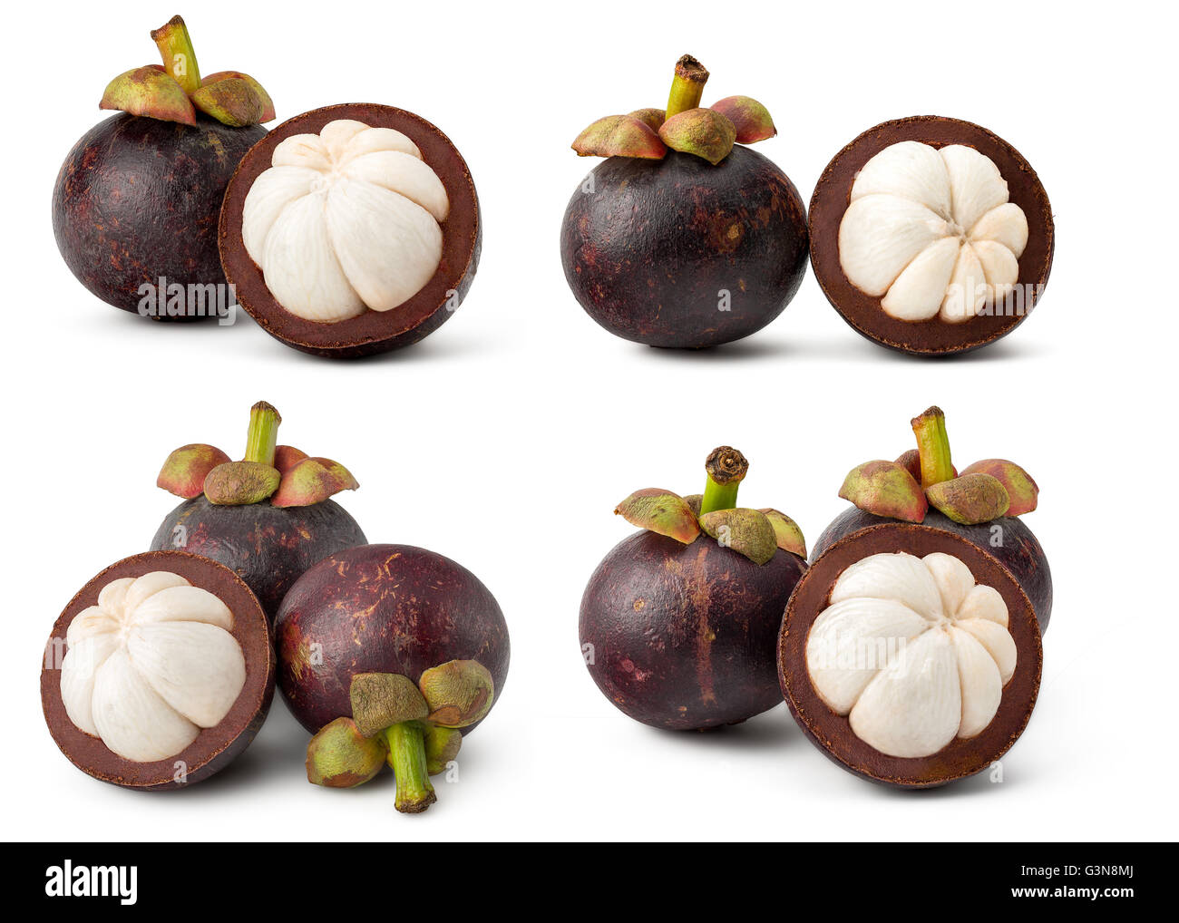 A Set of Fresh Mangosteen Isolated on White Background in Full Depth of ...