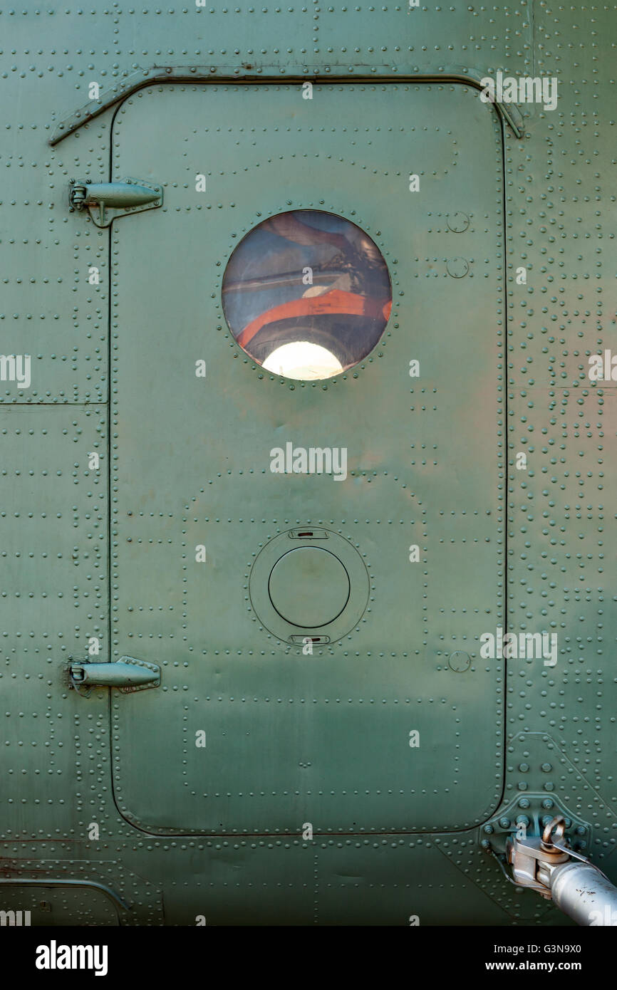 Old green painted aircraft door close up Stock Photo - Alamy