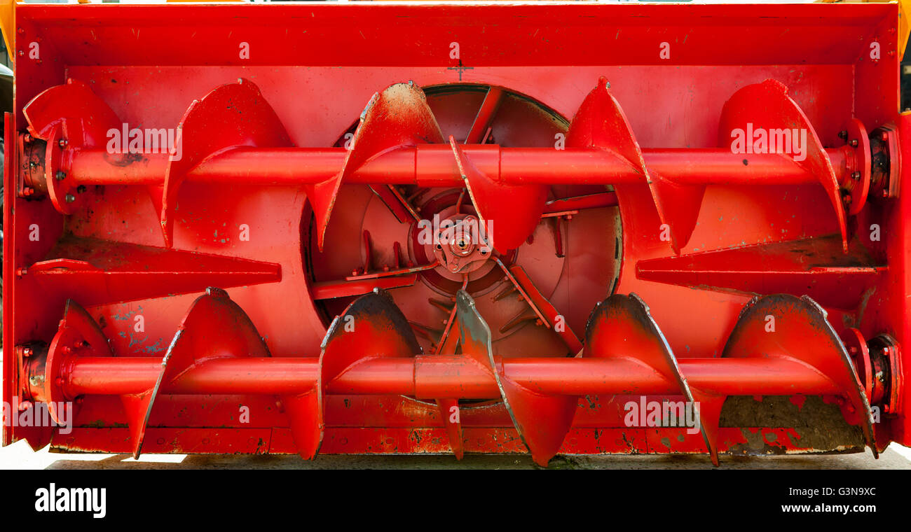 Front view of old red snow plow Stock Photo - Alamy