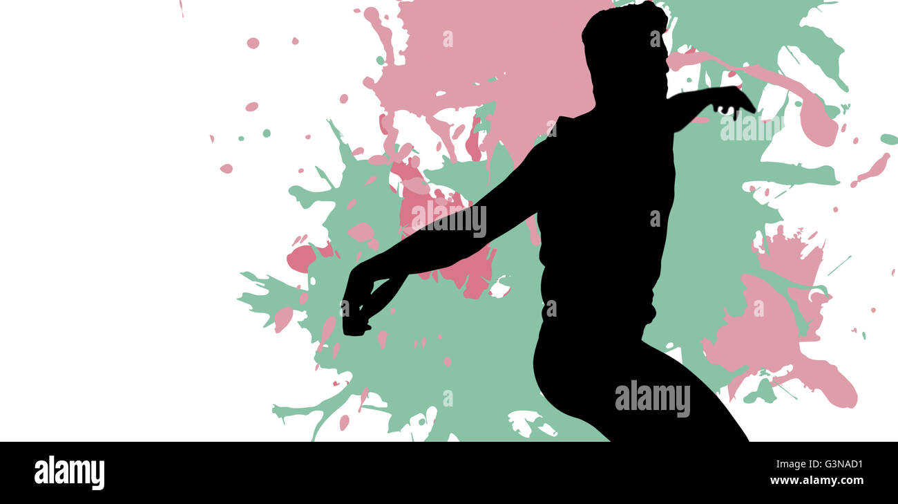 Composite image of side view of man throwing discus Stock Photo - Alamy
