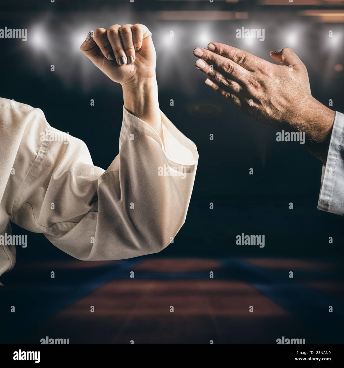 Female fighter performing karate stance Stock Photo - Alamy