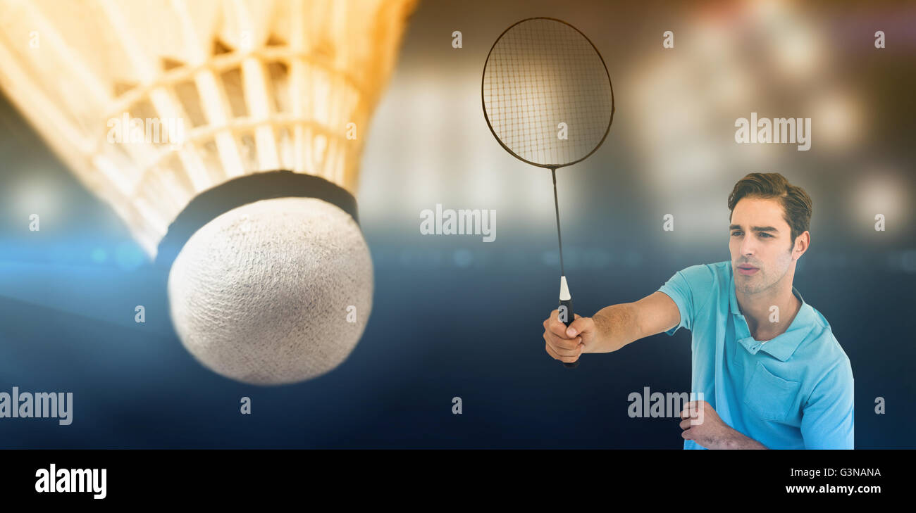 Composite image of badminton player playing badminton Stock Photo - Alamy