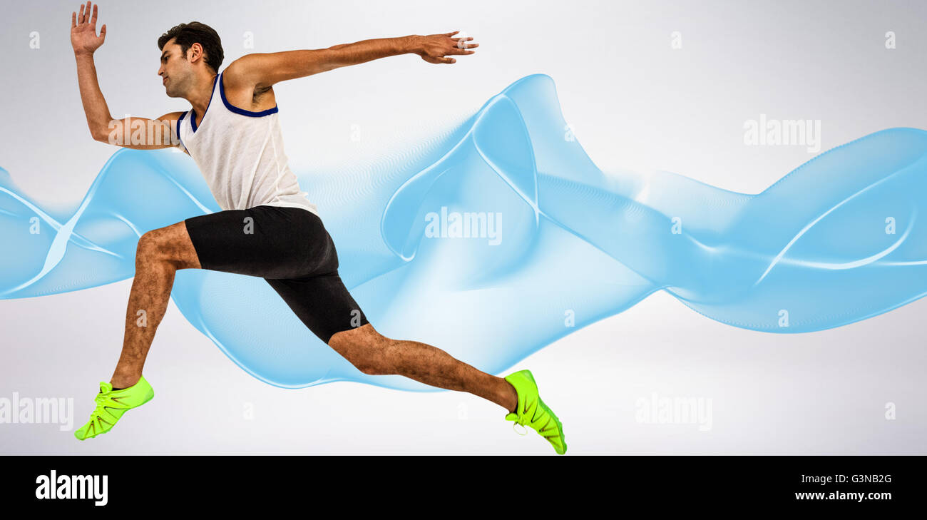 Composite image of male athlete running on white background Stock Photo ...