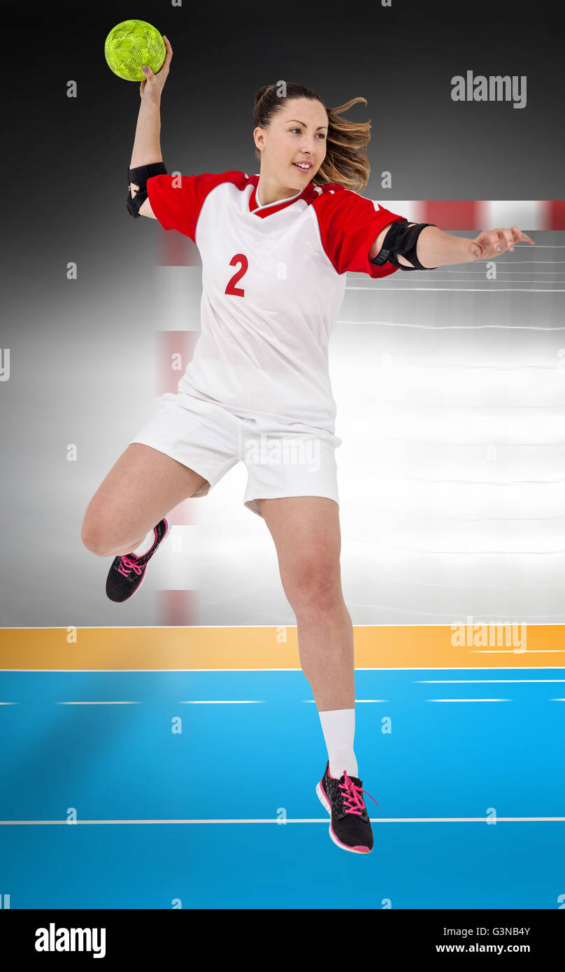Handball player jumping throwing ball hi-res stock photography and ...