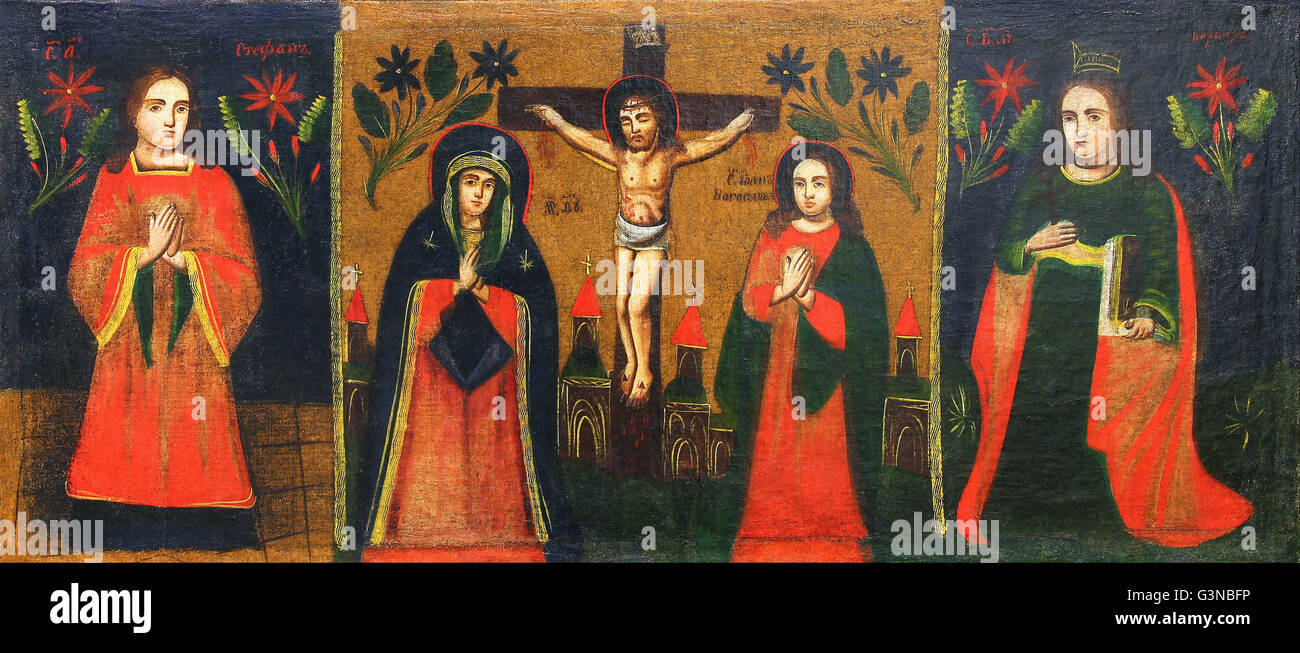 Unknown painter - Saint Stephan; Crucifix with the standing Virgin ...
