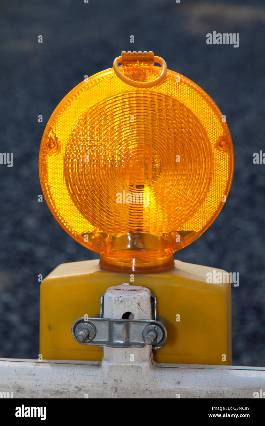 Barricade warning lamp on a construction site Stock Photo - Alamy