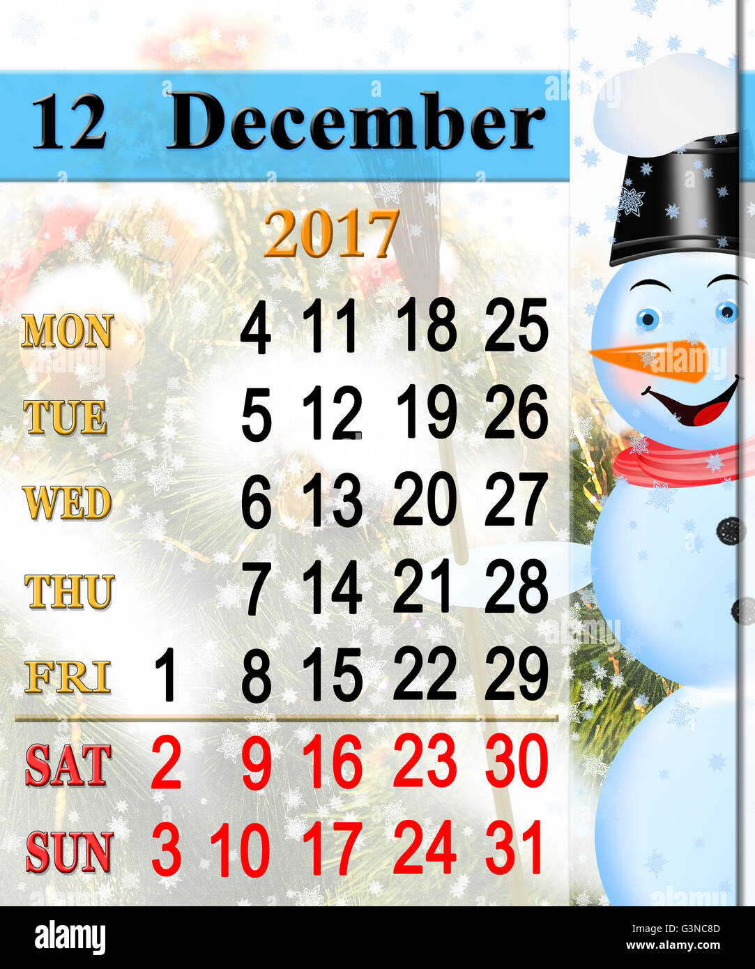 beautiful calendar for December 2017 with vertical ribbon of fabulous ...