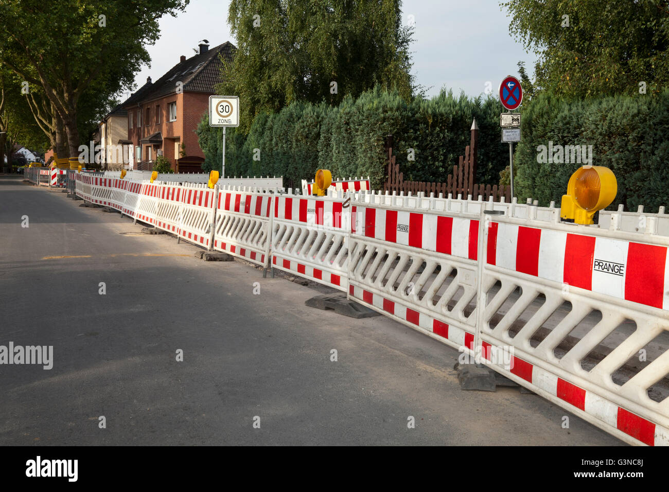 Road barriers along a construction site, renewal of supply lines, Im ...