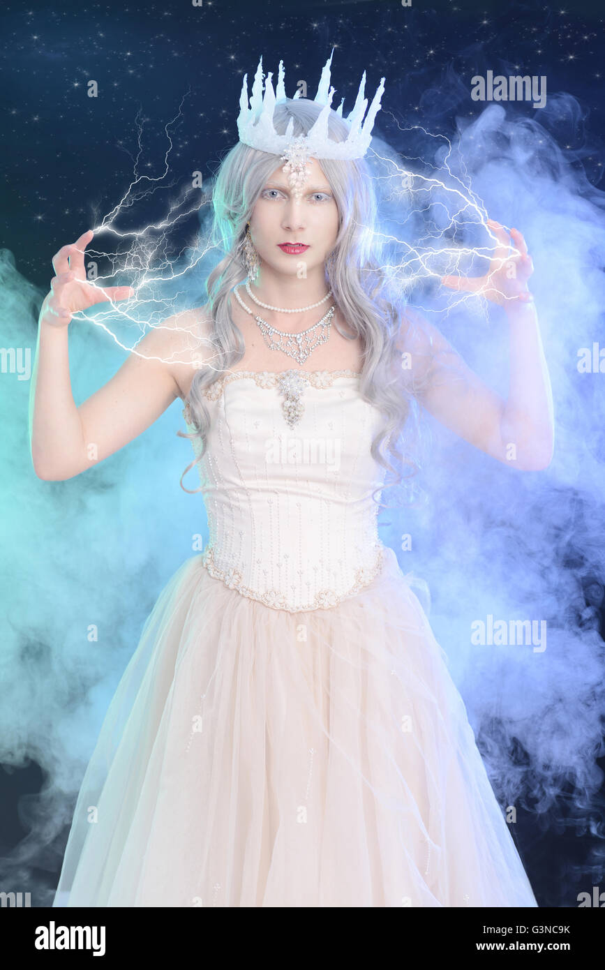 ice queen with lighting magic Stock Photo - Alamy