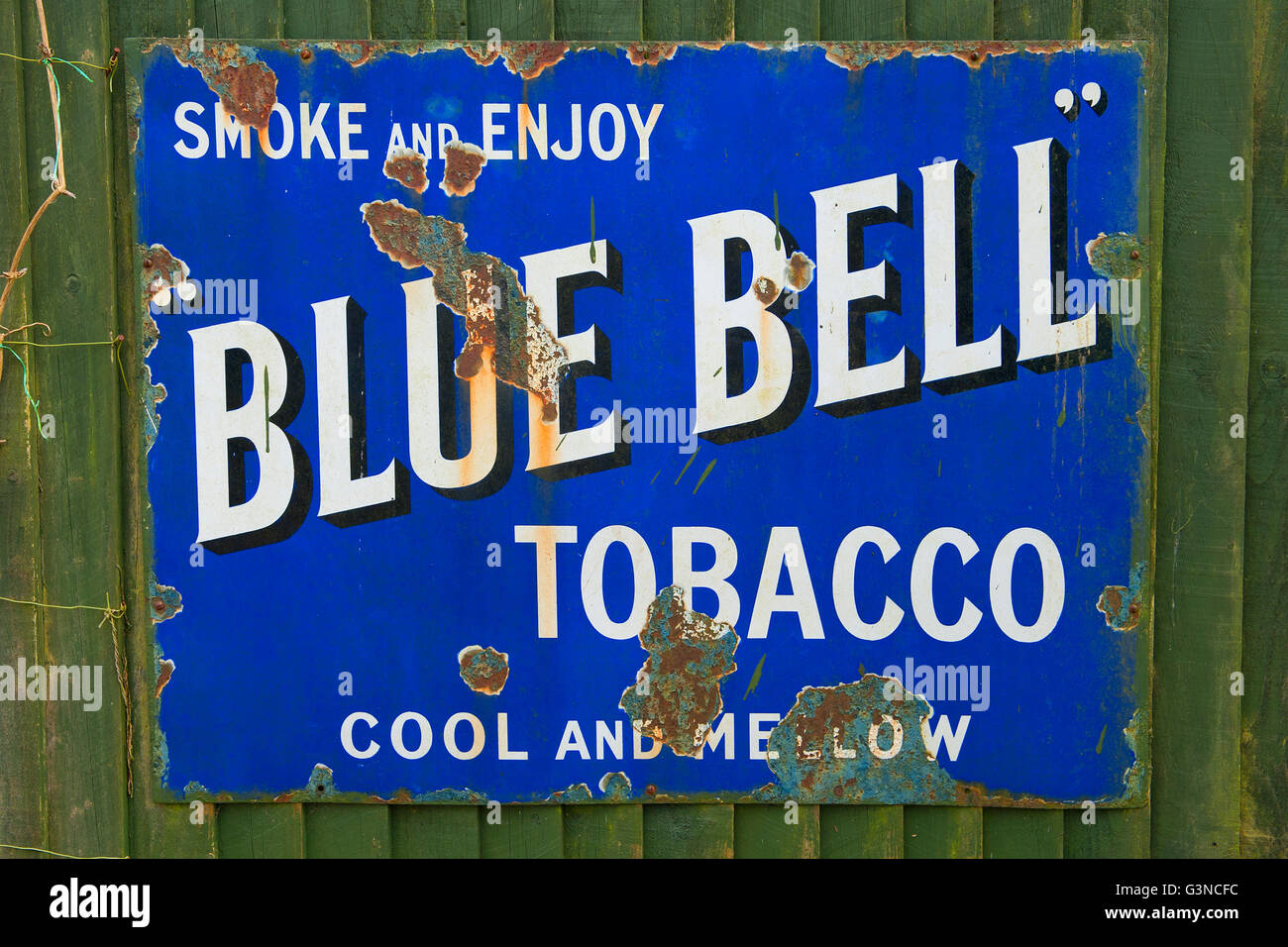 Vintage enamel advertising sign for Blue Bell tobacco Stock Photo - Alamy