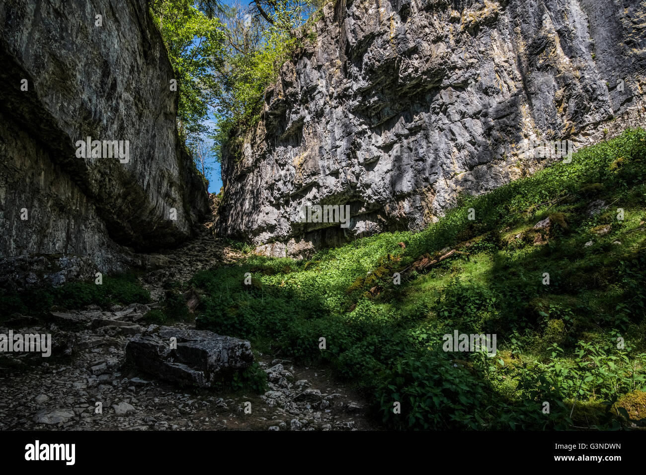 Trow Gill limestone gorge near the village of Clapham in the North ...
