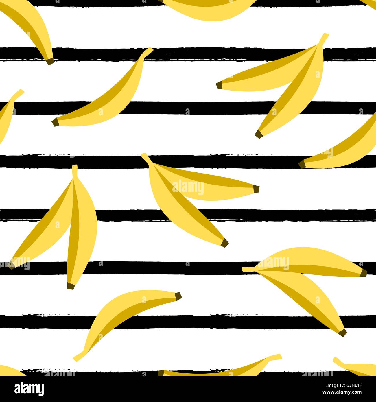 Seamless repeating pattern with bananas on black and white stripes ...