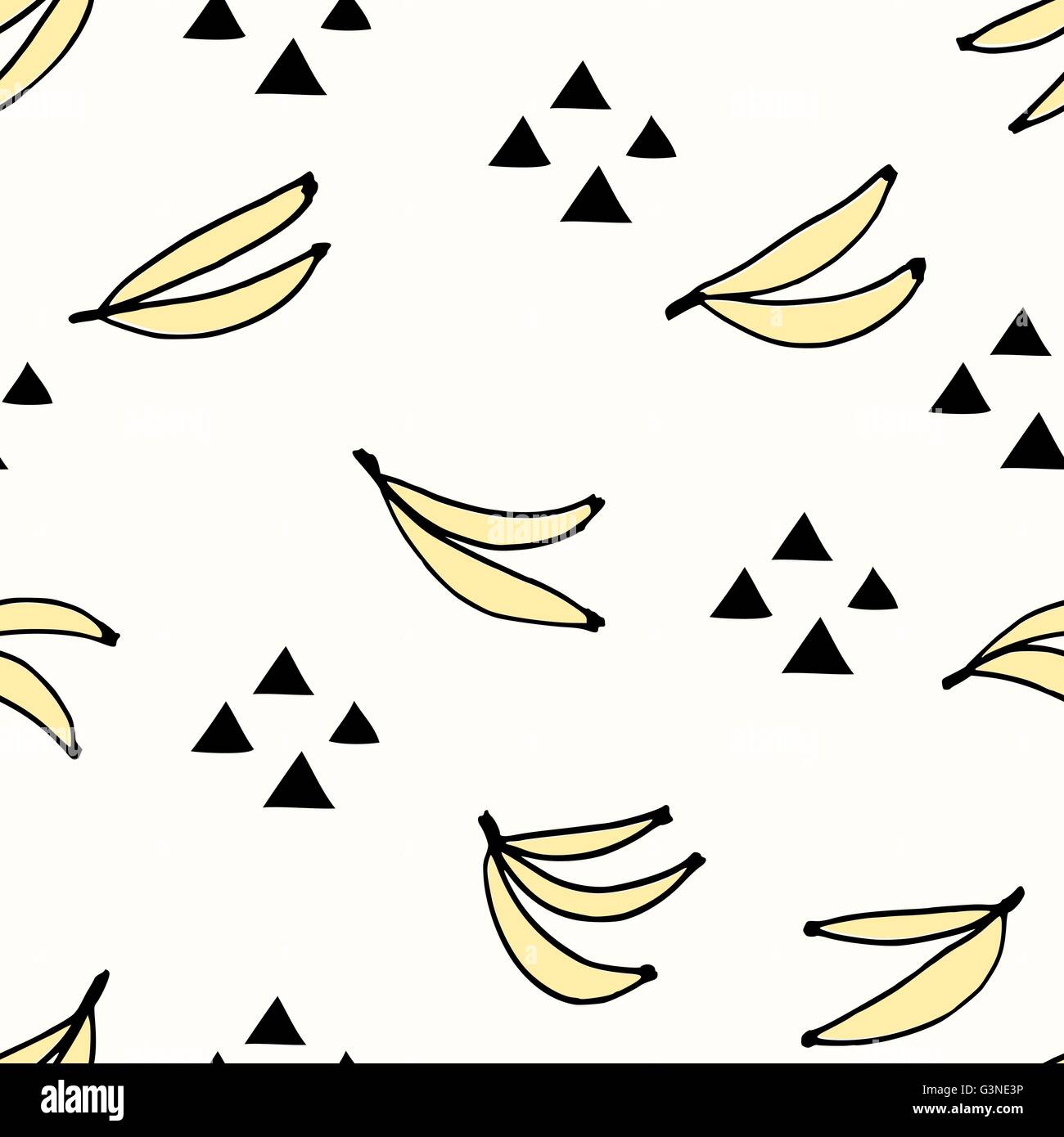 Seamless repeating pattern with hand drawn bananas and triangle shapes ...