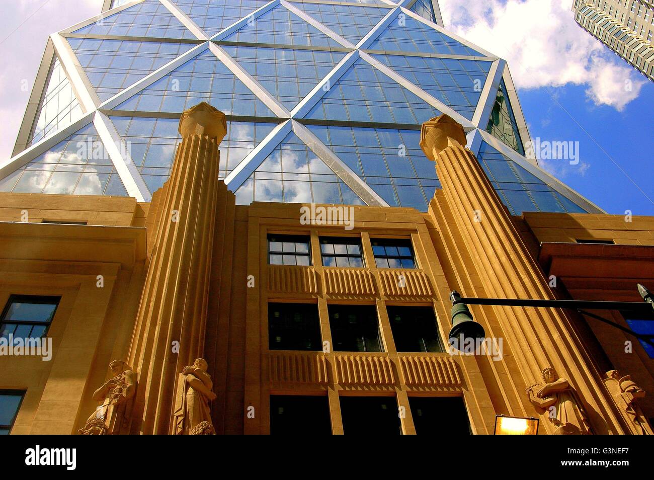 New York City: Art Deco entrance and modern Hearst Tower designed by ...
