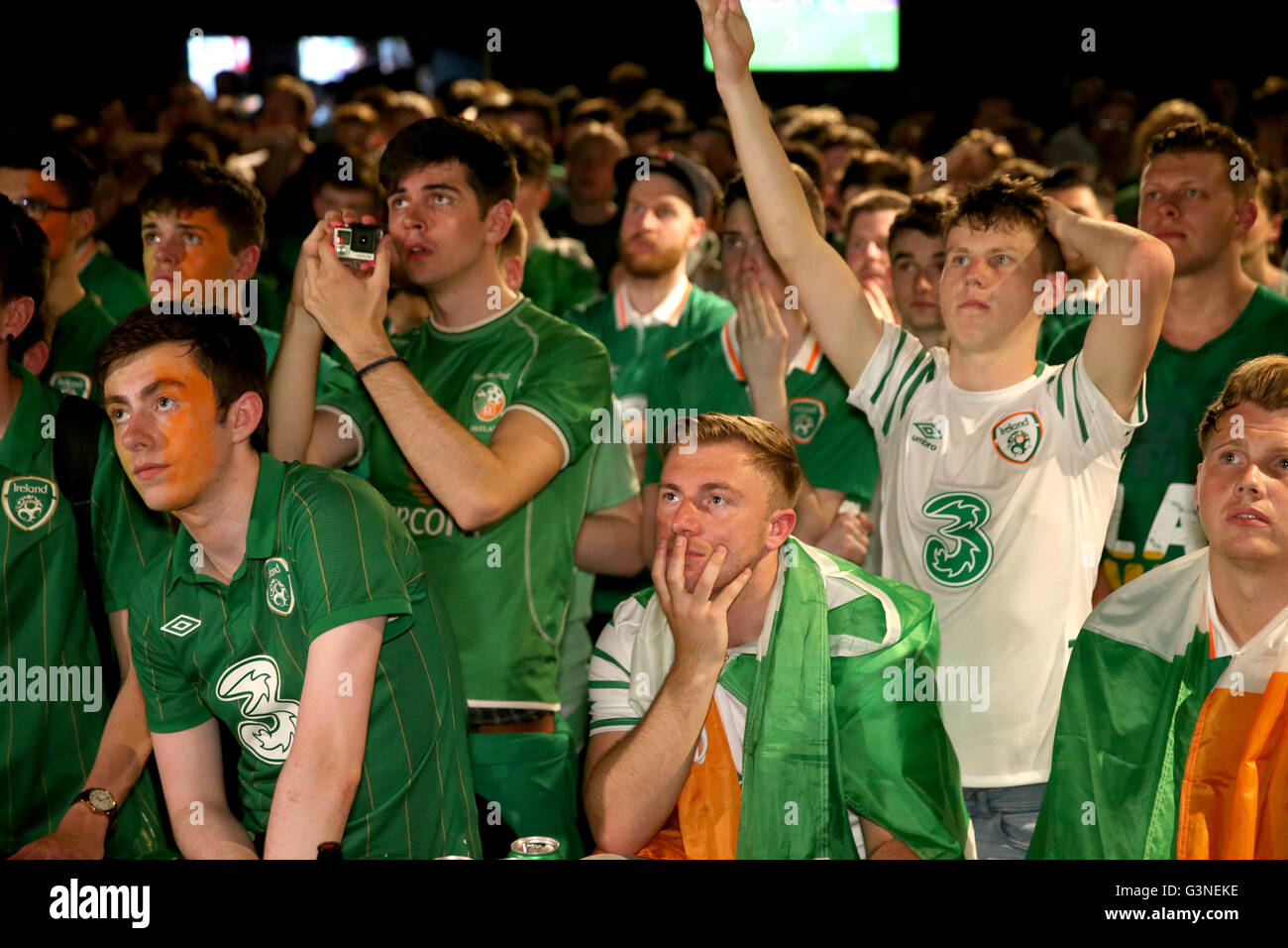 Republic of Ireland fans look dejected in the last minutes of the match ...