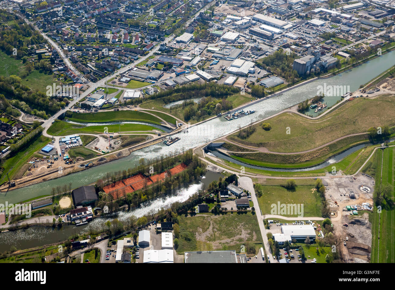 Aerial view, channel cross Castrop, Emscher and Rhine-Herne Canal ...