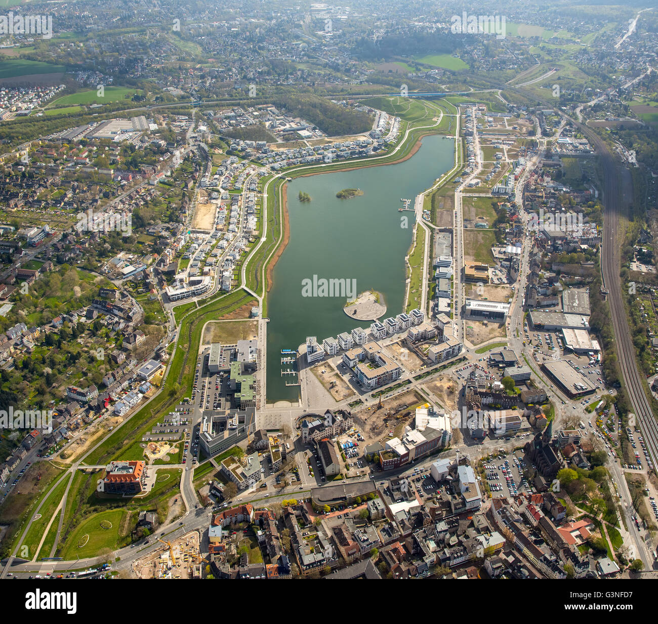 Aerial view, Phoenix Lake is an artificial lake on the former ...
