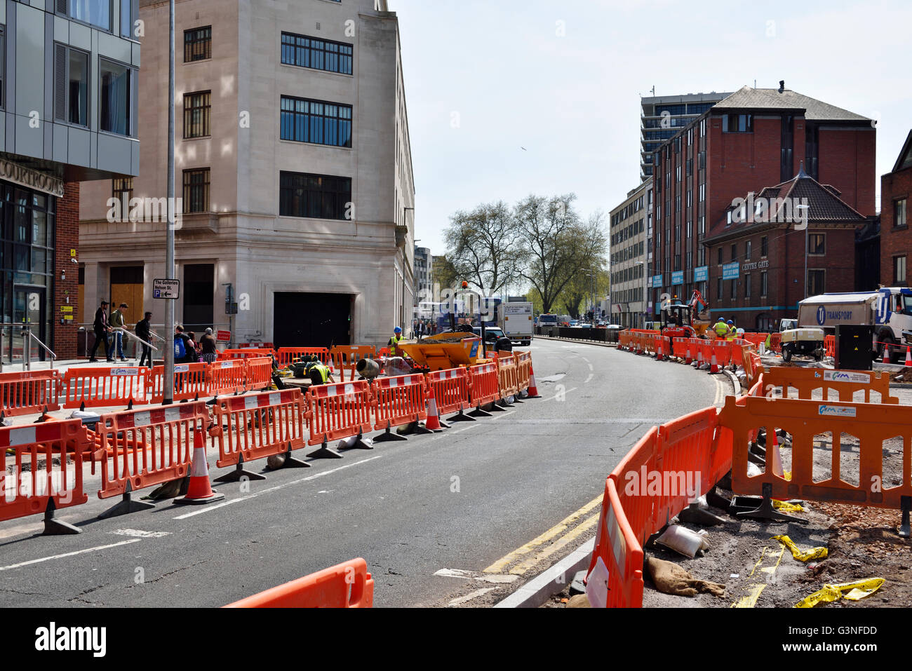Roadworks, central Bristol UK Stock Photo - Alamy