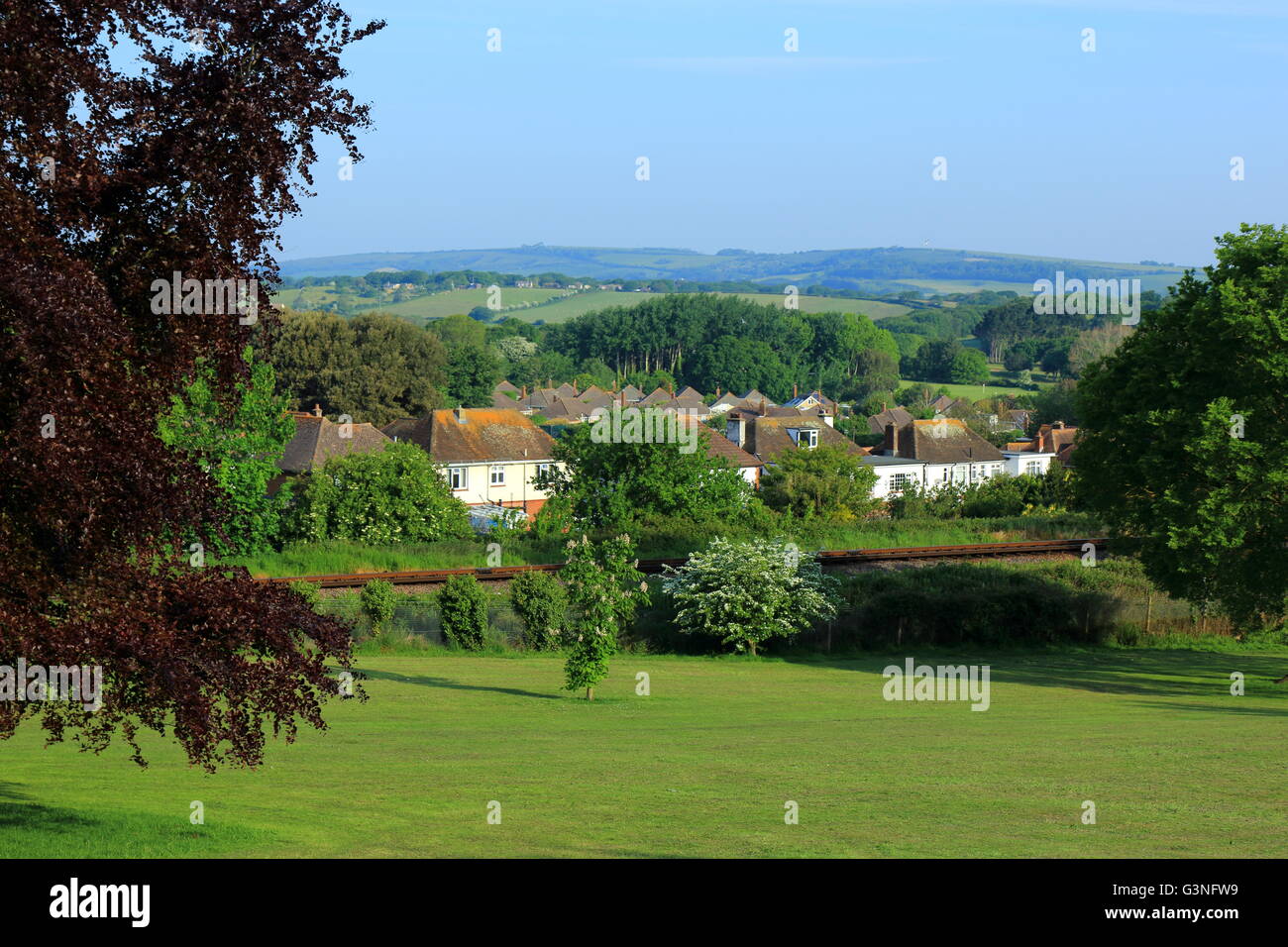 A view of the railway line that runs along the sunshine trail in the ...