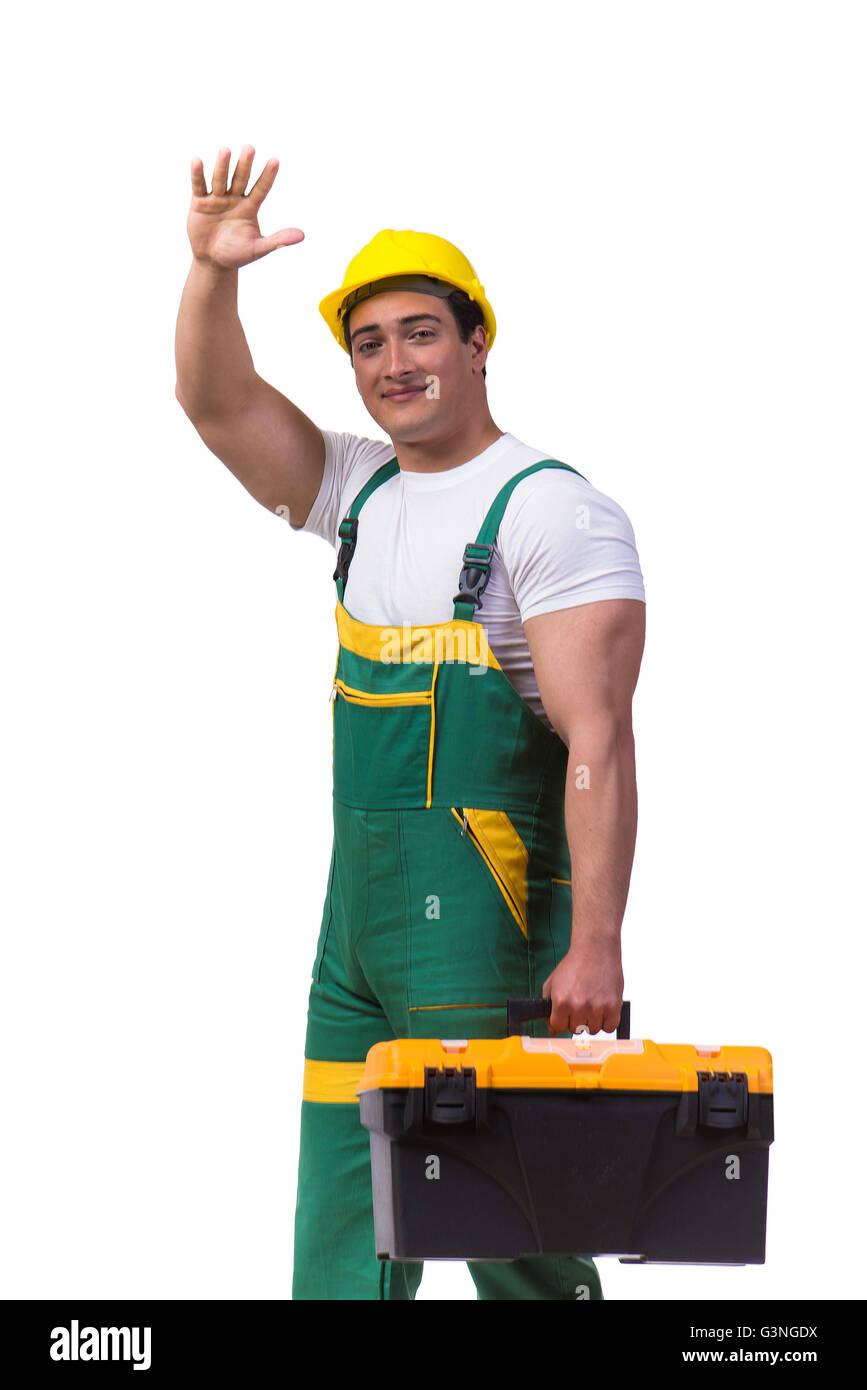 Man with toolbox isolated on the white background Stock Photo - Alamy